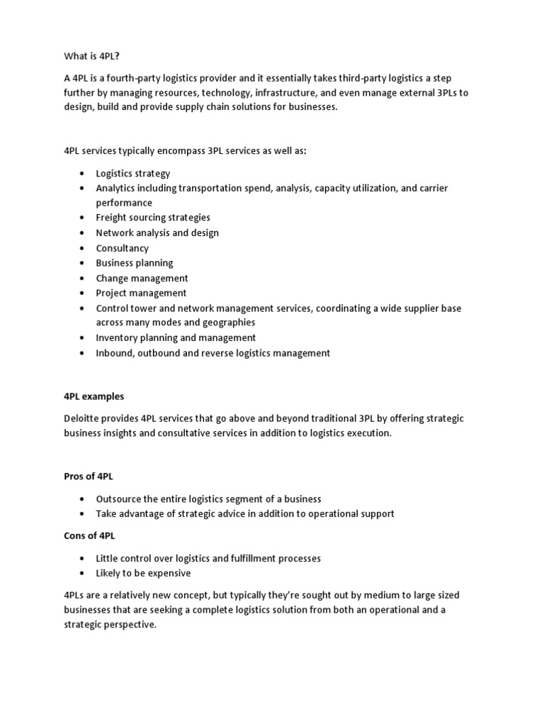 3PL and 4 PL | PDF | Logistics | Supply Chain Management