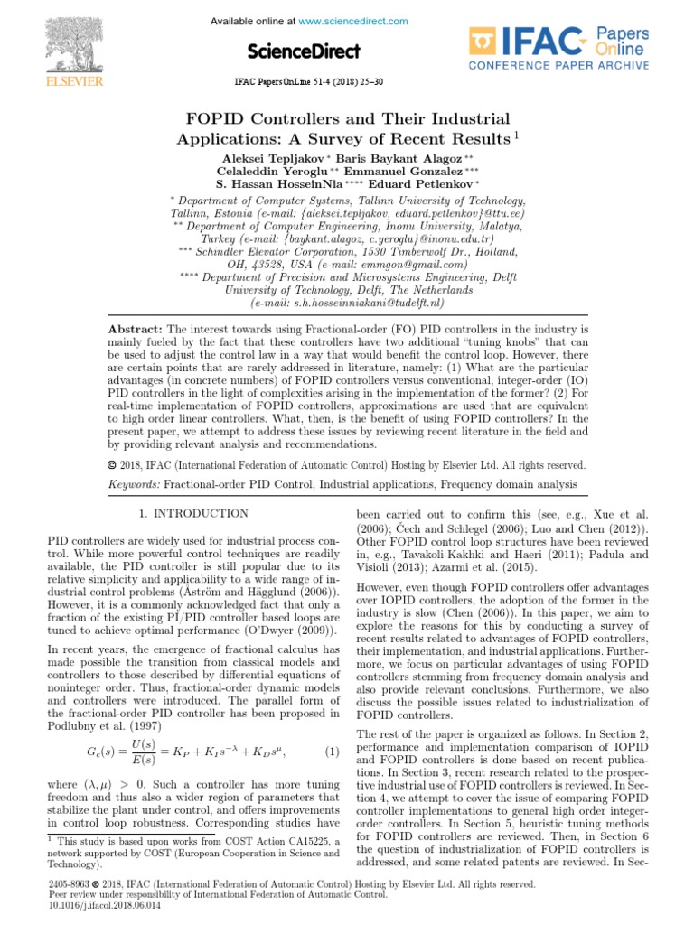 Fopid Controller and It's Application | PDF | Systems Theory | Engineering Fopid Controller and It's Application | PDF | Systems Theory | Engineering