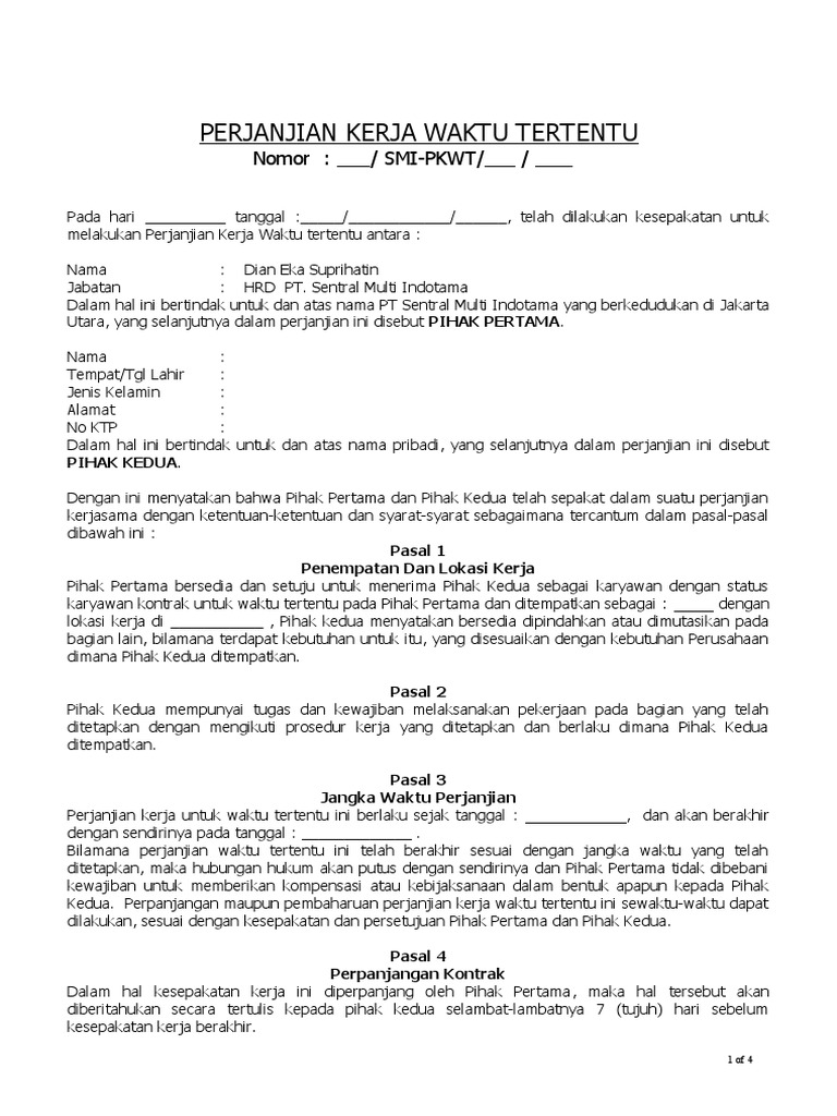 Contoh PKWT | PDF | Bisnis | Hukum