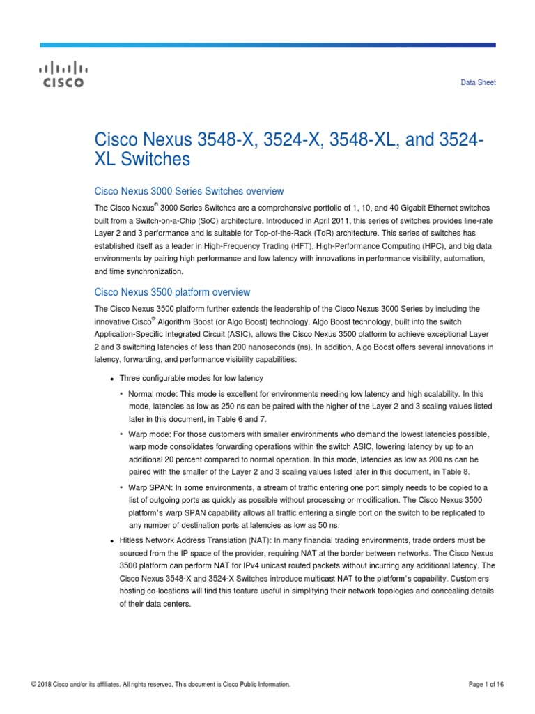 Cisco Nexus 3548-X, 3524-X, 3548-XL, and 3524-XL Switches | PDF ...