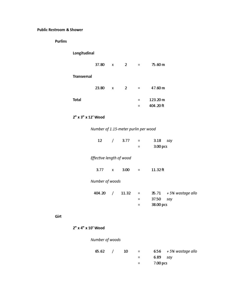 Public Restroom & Shower Purlins Longitudinal: Number of 1.15-Meter ...