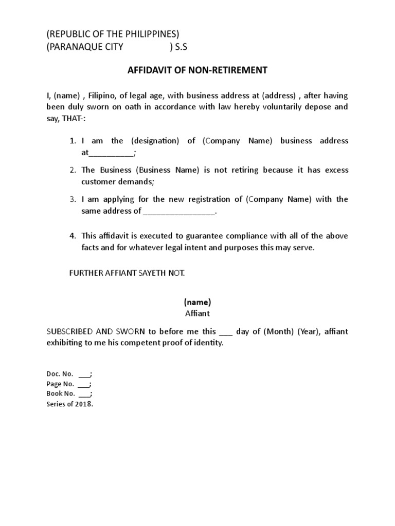 AFFIDAVIT OF NON-RETIREMENT Template | PDF
