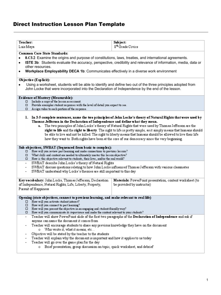 Direct Instruction Lesson Plan Template | Download Free PDF | Teachers ...