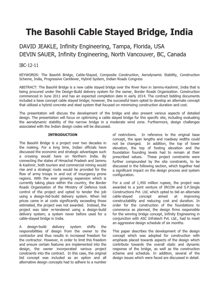 Basohli Cable Stayed Bridge - India | PDF | Economic Sectors | Engineering