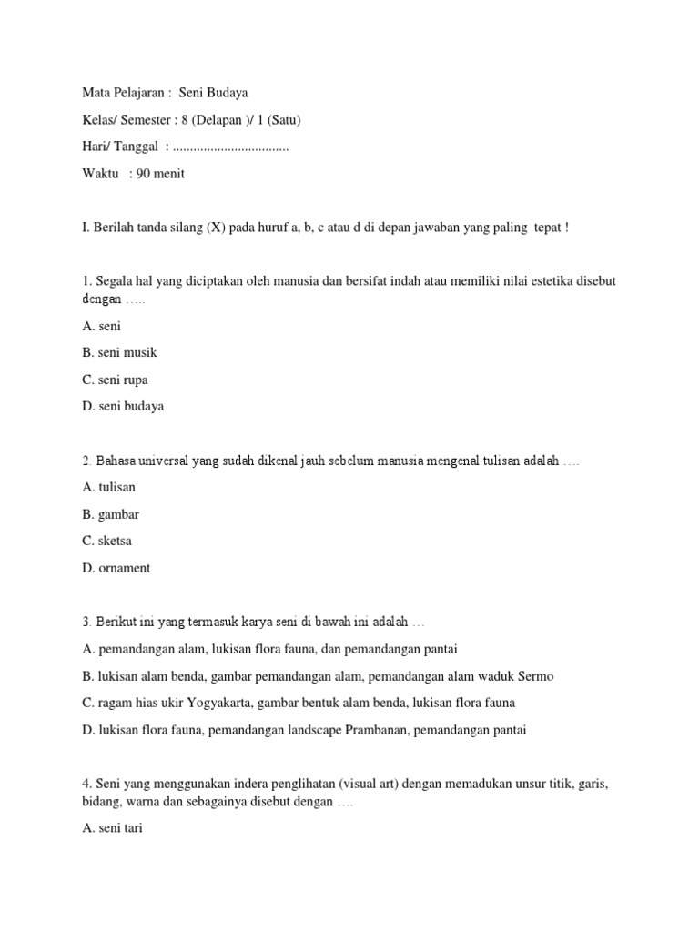 Mata Pelajaran Seni Rupa Kelas 8 | PDF