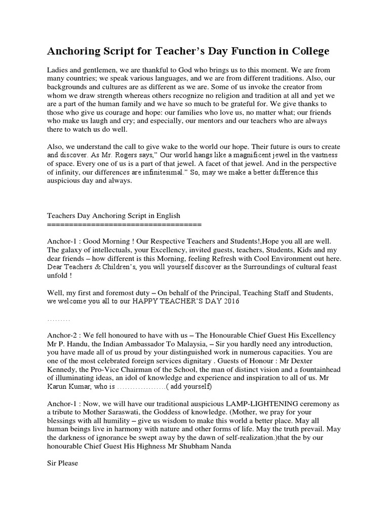 Anchoring Script For Teacher | PDF | Dances