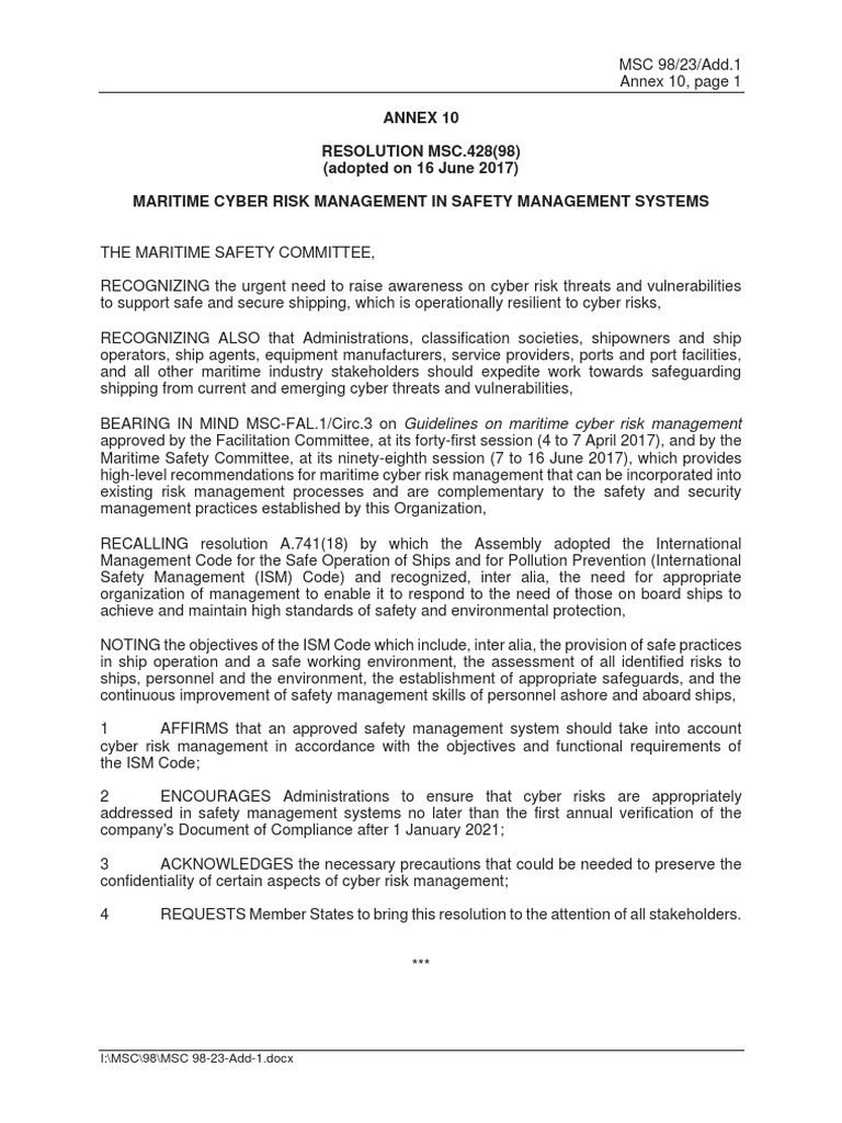 Maritime Cyber Risk Management Guidelines | PDF | Risk Management | Safety