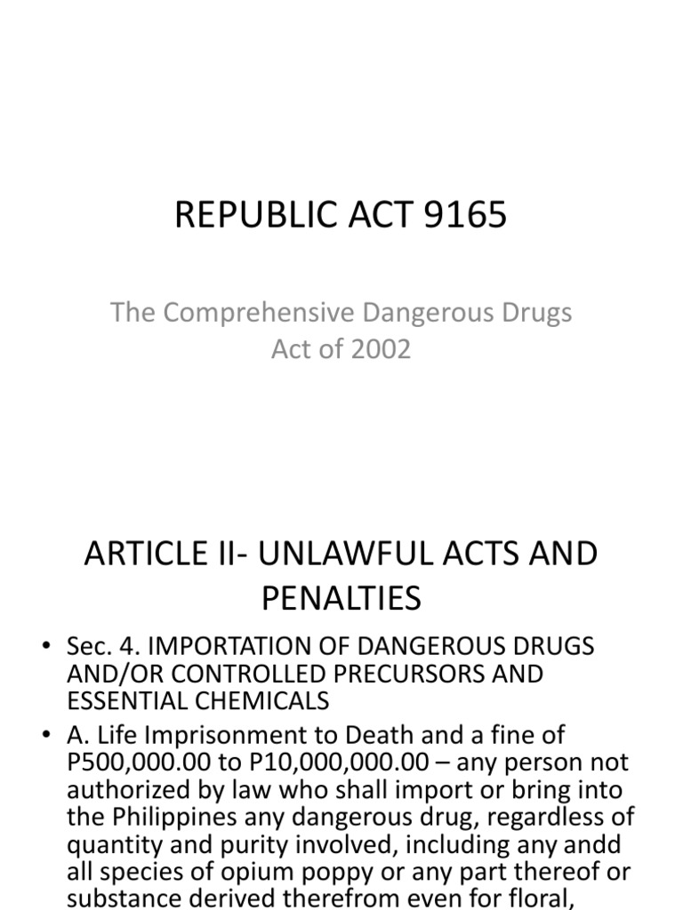 Republic Act 9165 | PDF | Narcotic | Crime & Violence