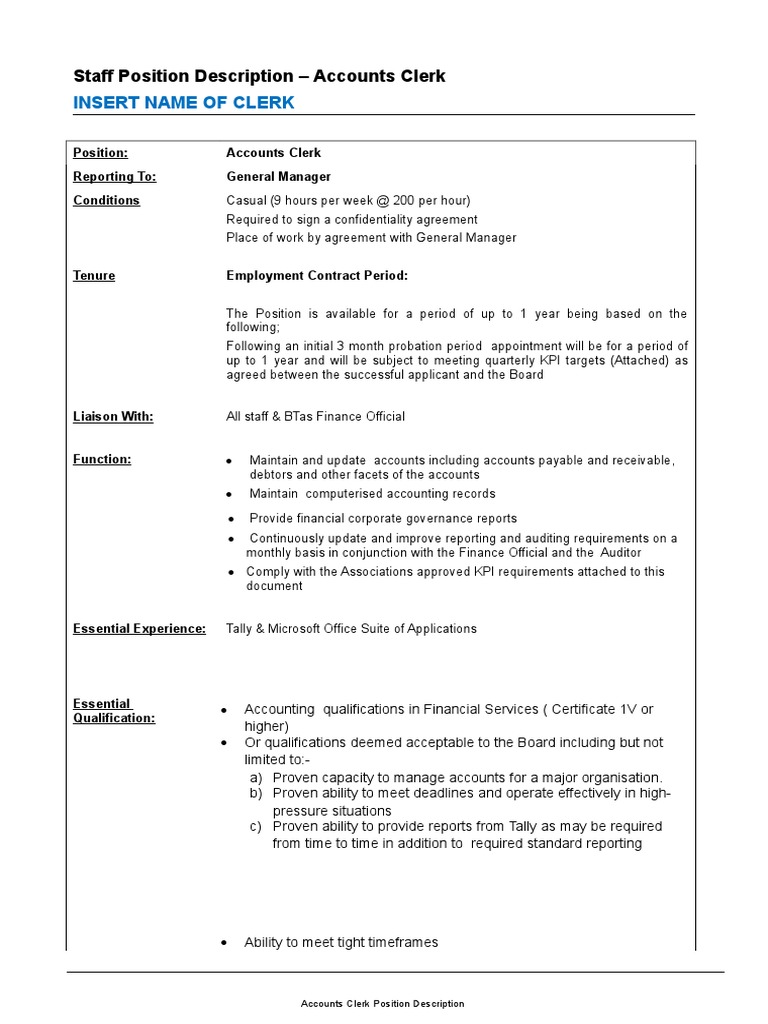 ACCOUNTS Manager JD KPI KRA | PDF | Regulatory Compliance | Employment