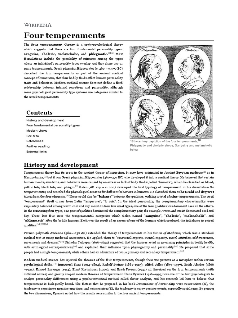Four Temperaments | PDF | Scientific Theories | Psychology
