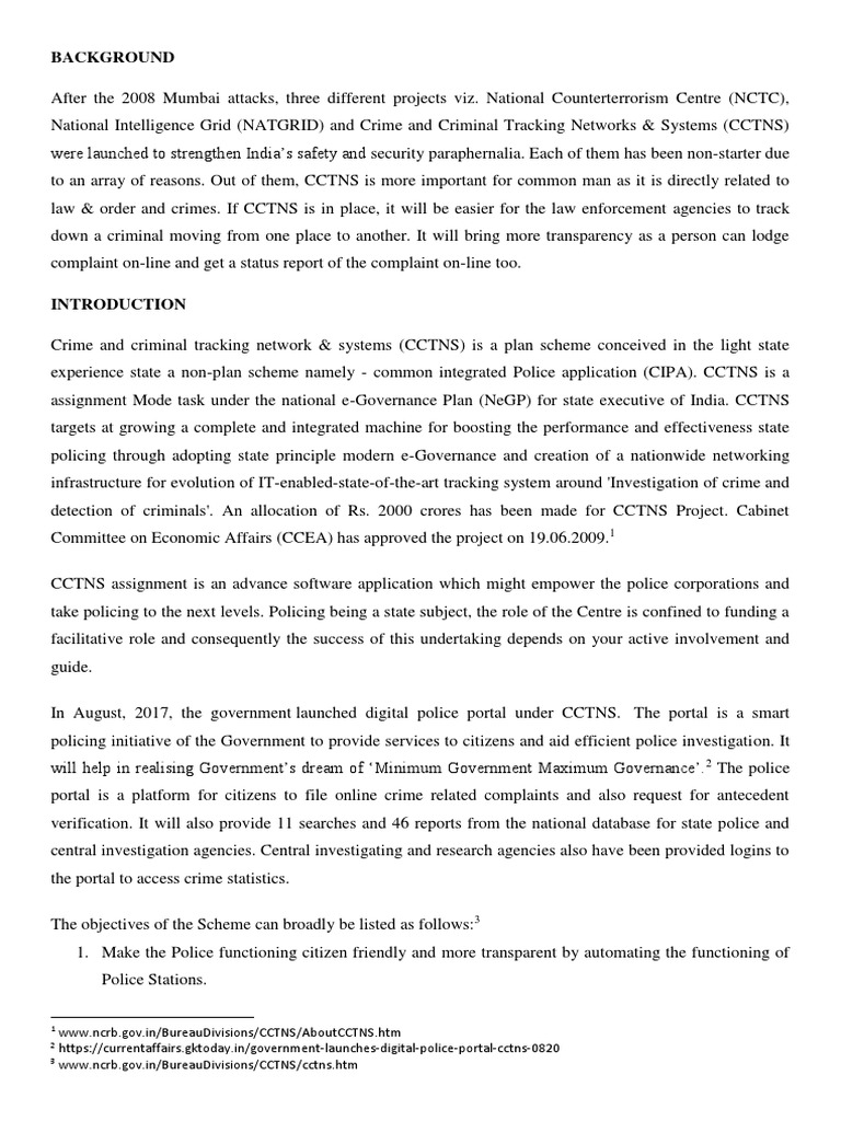 Background: WWW - Ncrb.Gov - In/Bureaudivisions/Cctns/Aboutcctns - HTM ...