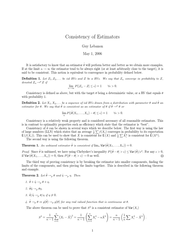 Consistency of Estimators: Guy Lebanon May 1, 2006 | PDF | Estimator | Probability Theory
