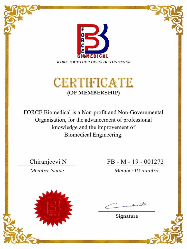 Force Biomedical Membership Certificate | PDF