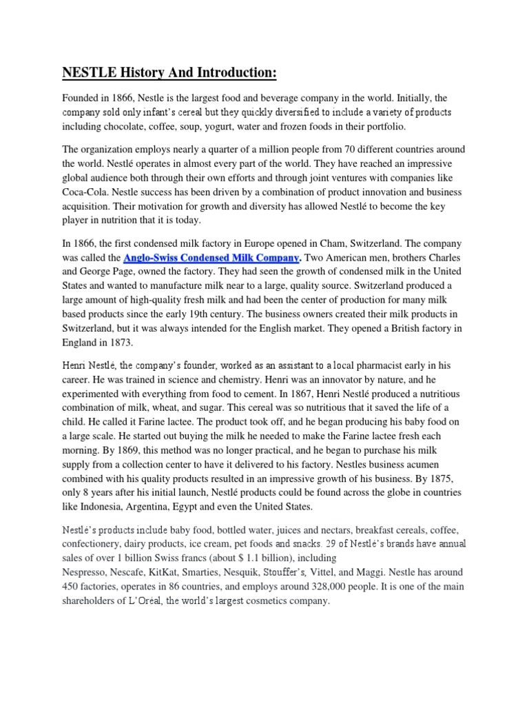 NESTLE History and Introduction | PDF | Nestlé | Milk