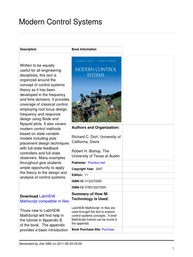 Modern Control Systems: Authors and Organization | PDF | Simulation ...