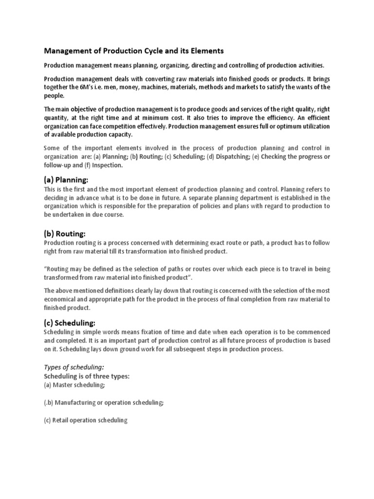 Management of Production Cycle and Its Elements | PDF | Routing ...