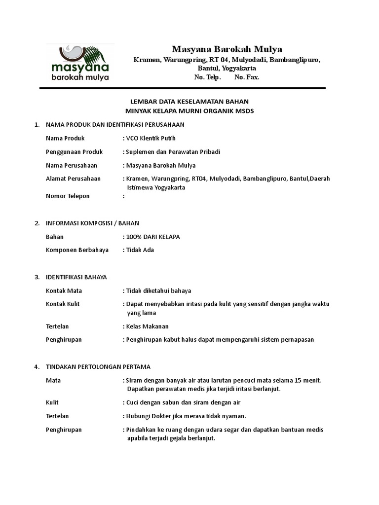 Lembar Data Keselamatan Bahan (MSDS) | PDF