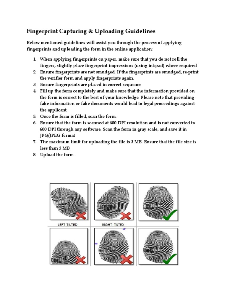 Fingerprint Capturing & Uploading Guidelines | PDF