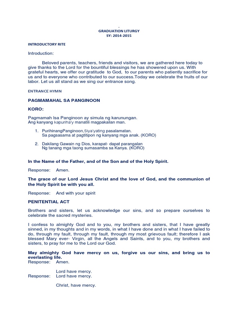 Graduation Liturgy 2014-2015 Program | PDF | God The Father | Glory ...