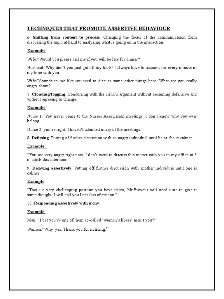 Techniques That Promote Assertive Behaviour | PDF