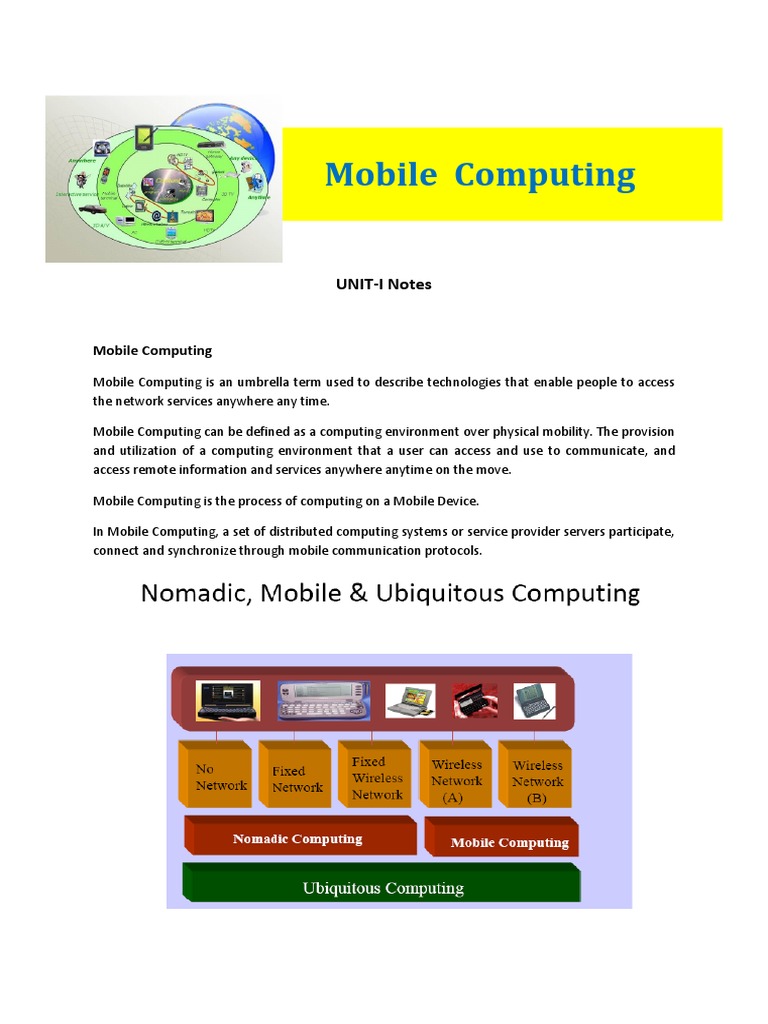 Mobile Computing Unit I Notes Pdf Cellular Network Computer Network