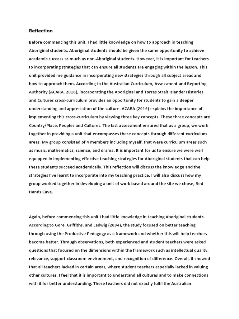 2h2019 Reflection | PDF | Indigenous Australians | Teachers