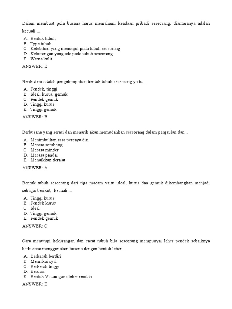 SOAL Pembuatan Pola X TB | PDF