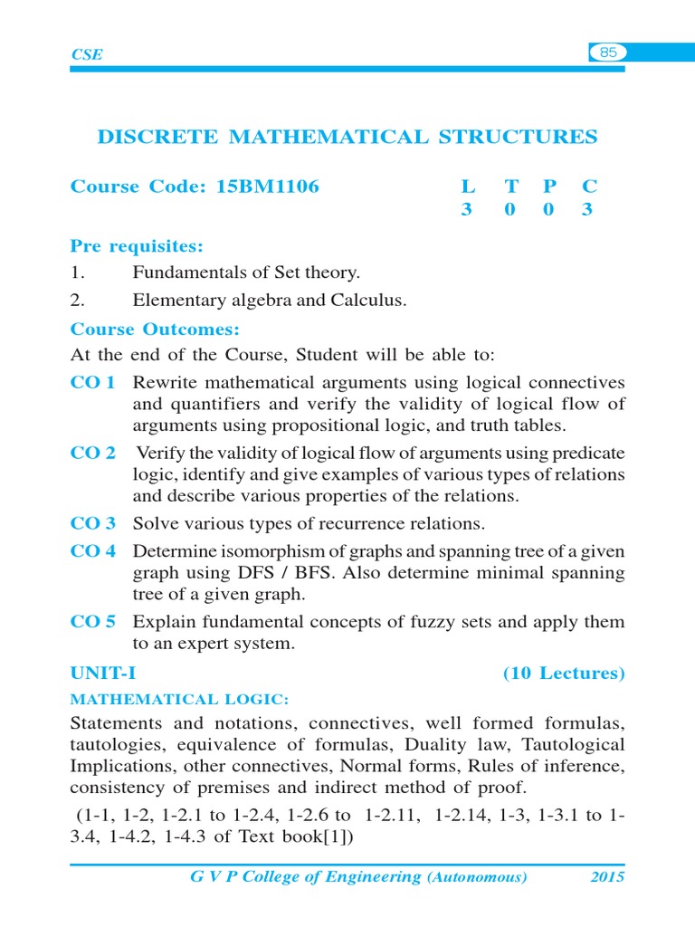 Discrete Mathematical Structures | PDF | First Order Logic | Logic