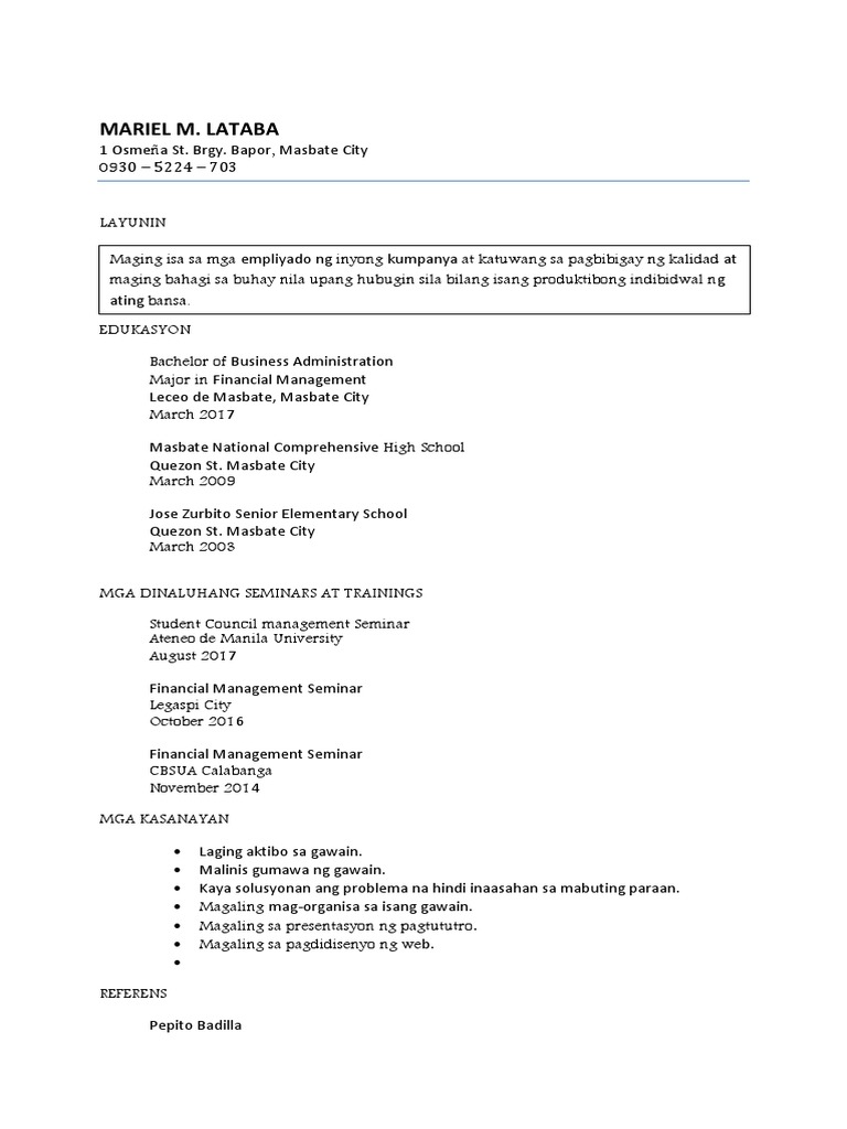 Resume - Tagalog by Mariel | PDF