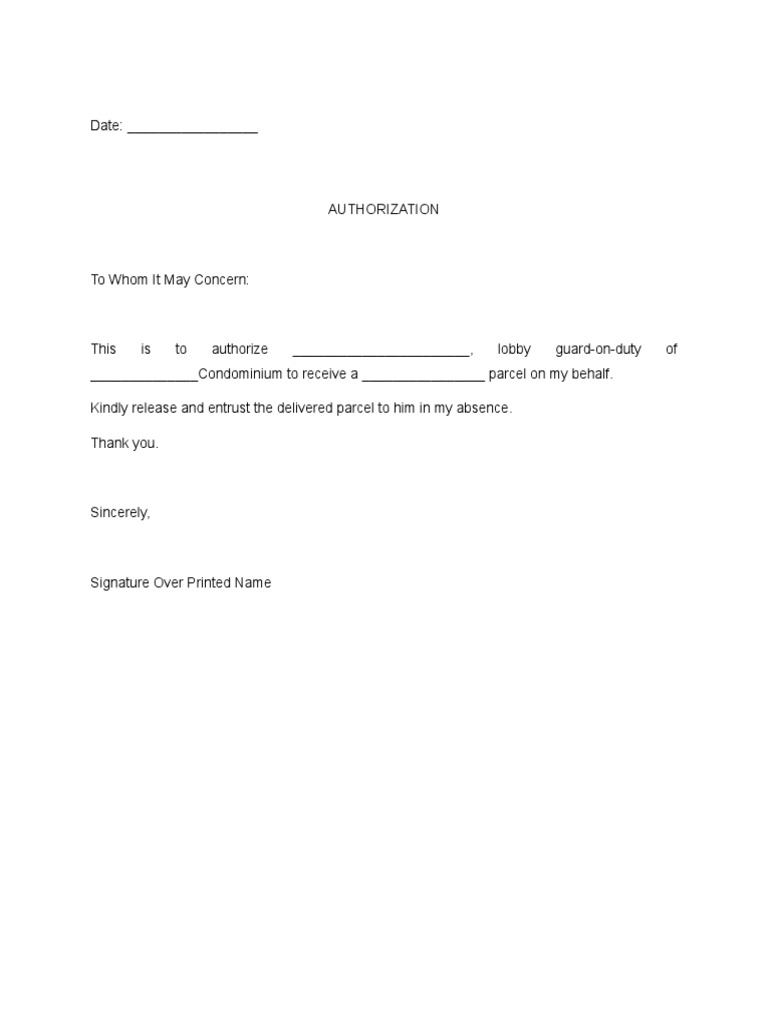 Authorization Letter for Parcel Receipt | PDF | Law