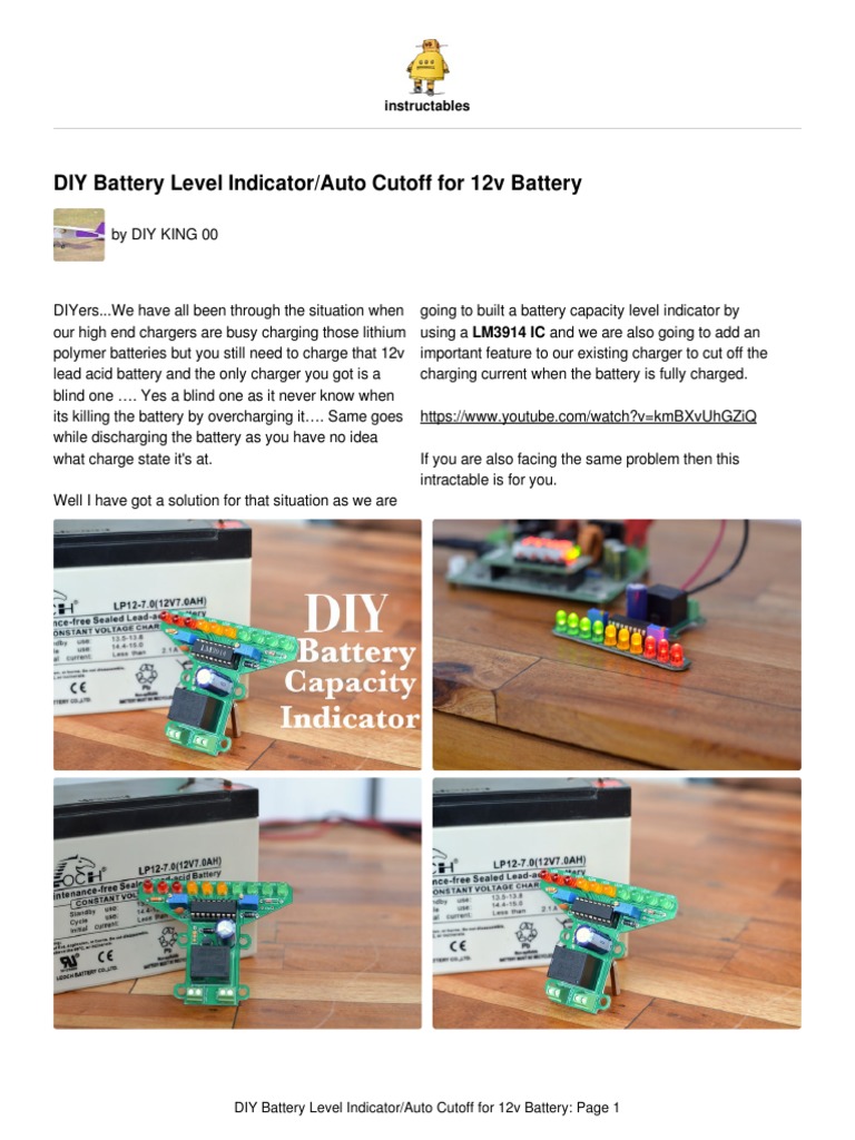 DIY Battery Level IndicatorAuto Cutoff For 12v Bat | PDF | Battery ...