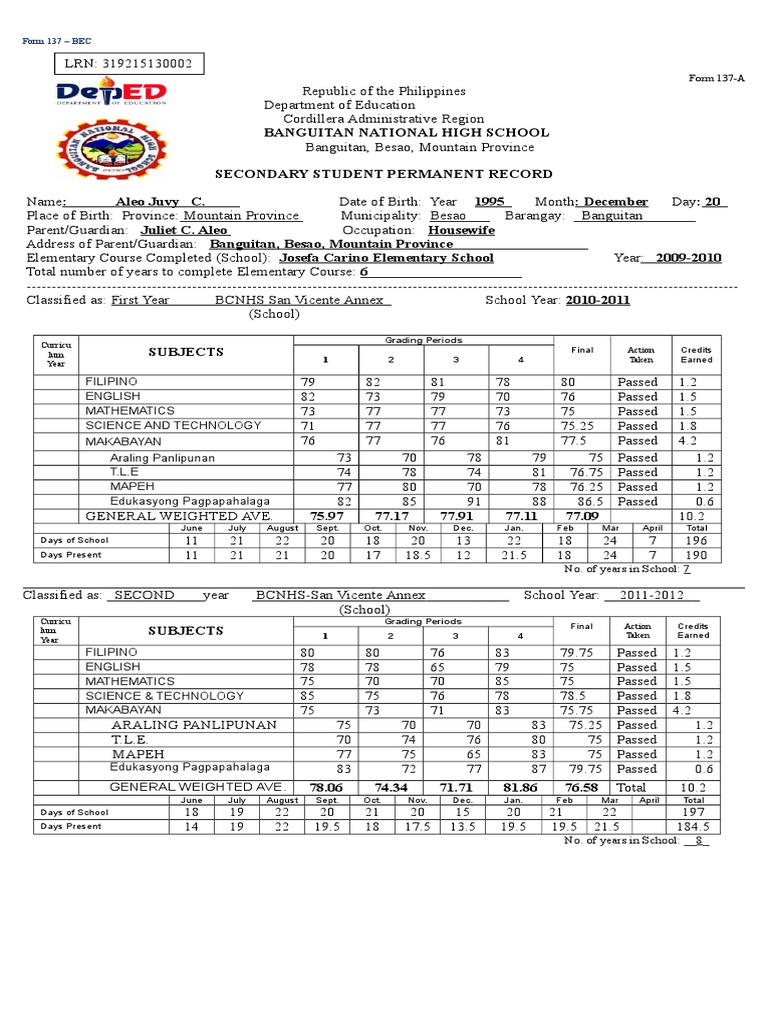Blank Form 137-A | Download Free PDF | Behavior Modification | Cognition