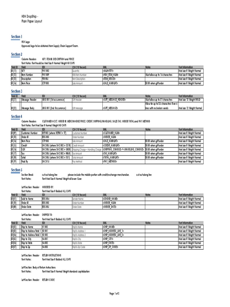 HSN Packing Slip Column Info | PDF | Electronic Data Interchange | Business