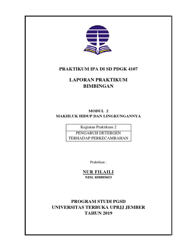 Laporan M 2 KP 2 (Pengaruh Deterjen) Ok | PDF | Kesehatan Holistik | Sains & Matematika