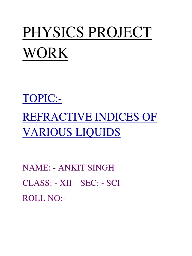 Physics Project Work 2 | PDF | Prism | Refractive Index