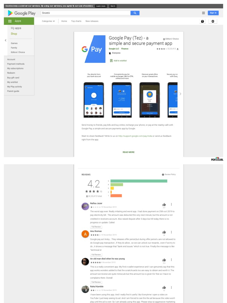 PDF View of The Gpay App | PDF | You Tube | Google Play