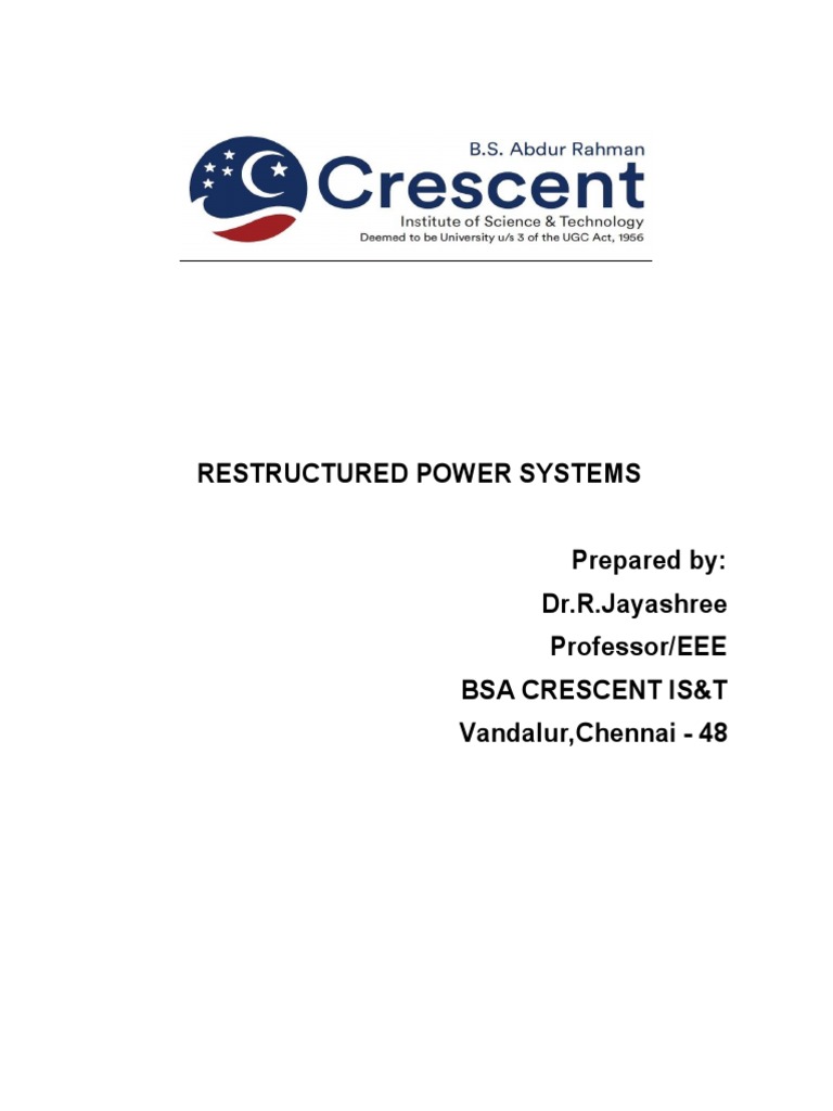Restructured Power Systems | PDF | Electric Power Transmission | Supply And Demand