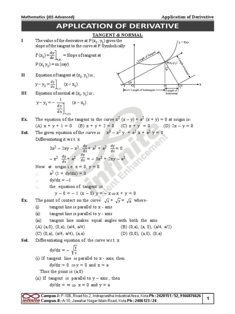 Application of Derivative in Mathematics (JEE-Advanced | PDF ...