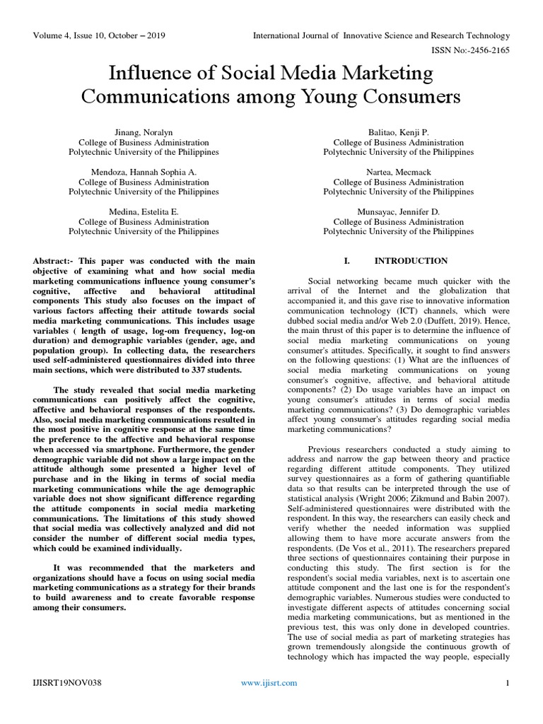 Influence of Social Media Marketing Communications Amongyoung Consumers ...