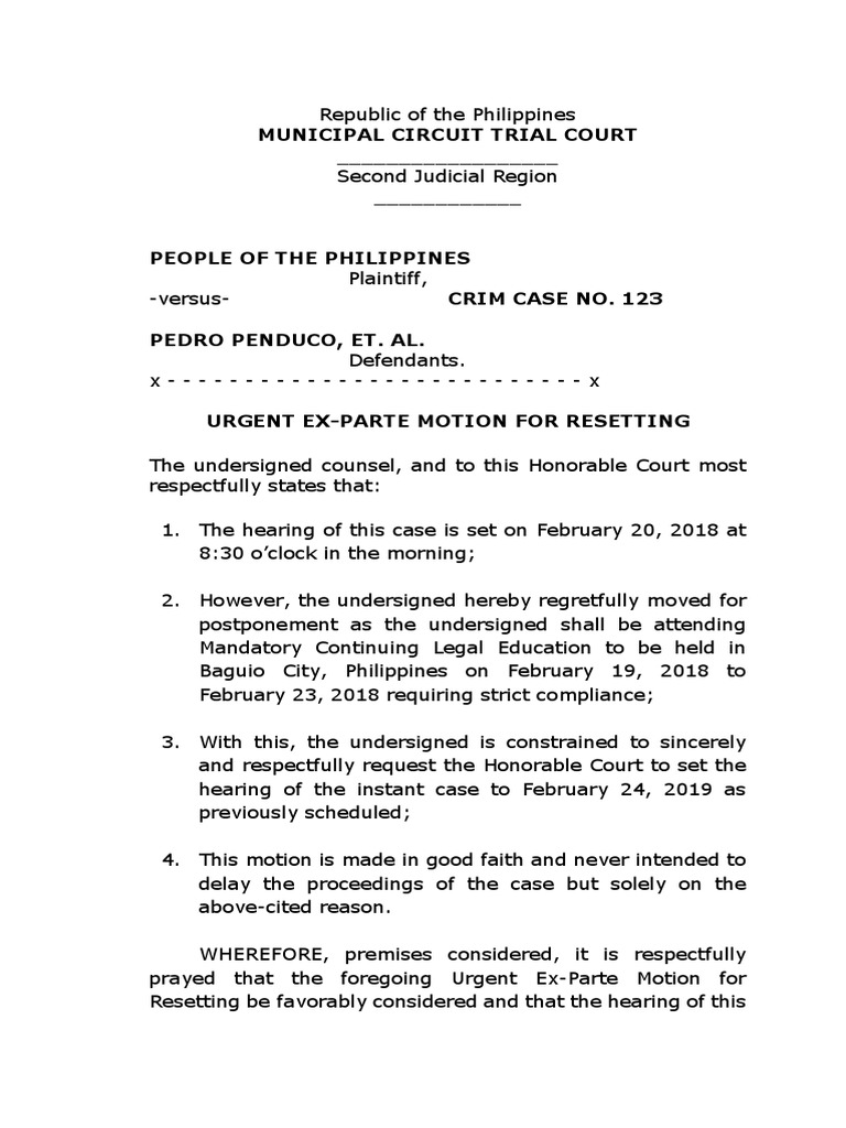 Motion For Resetting-Sample | PDF