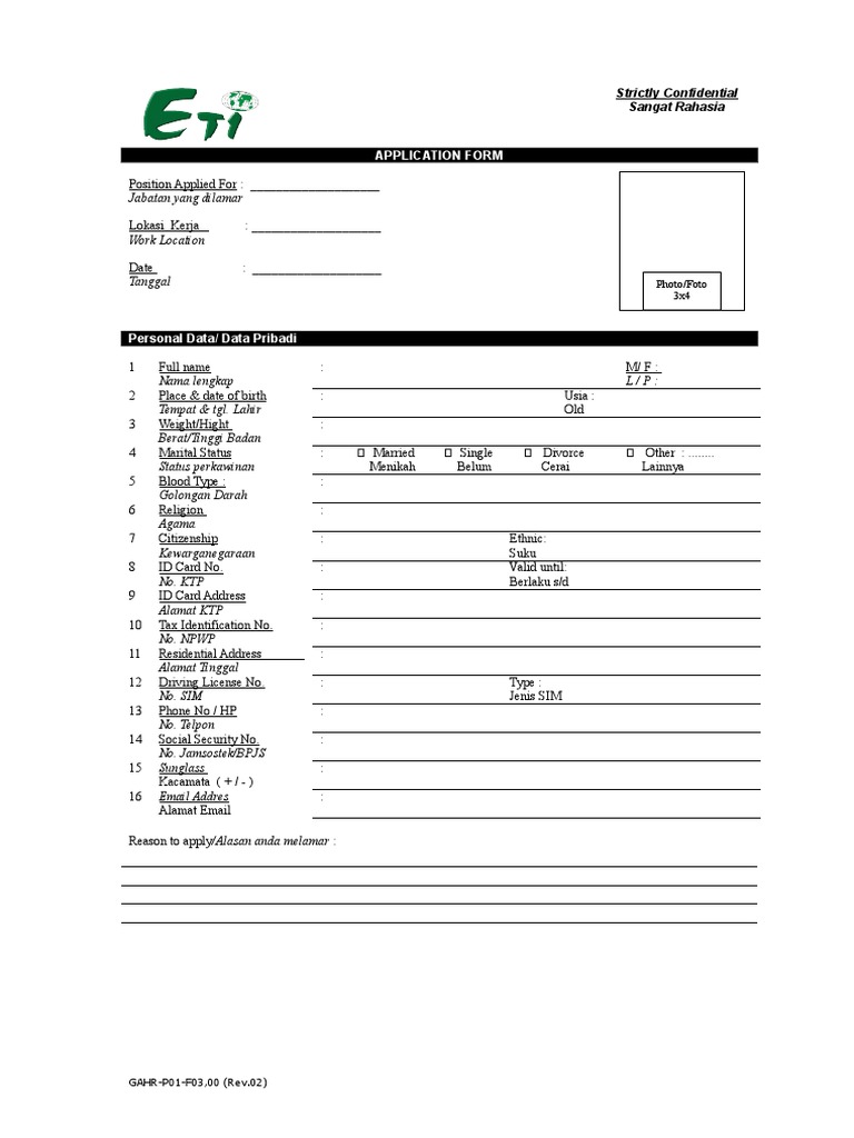 Contoh Form Data Diri Pelamar Pekerjaan | PDF | Pemerintah dan ...