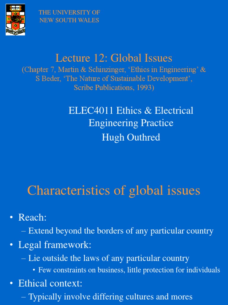 Lecture 12: Global Issues: ELEC4011 Ethics & Electrical Engineering ...
