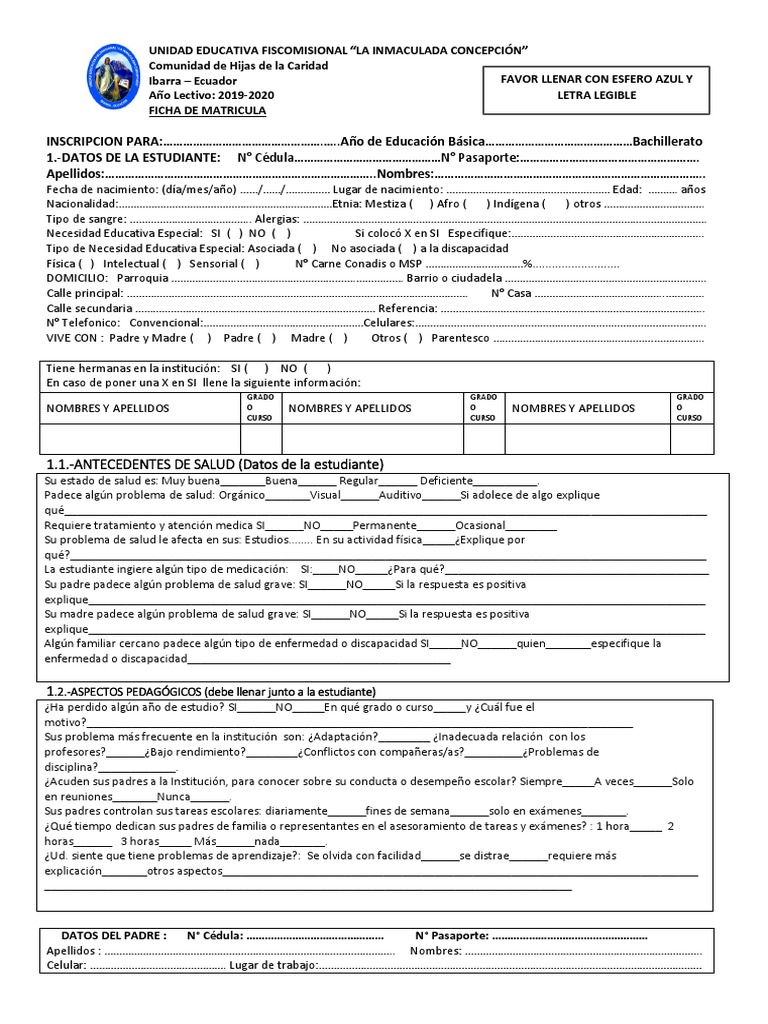 Ficha La Inmaculada Concepción | PDF | Modificación de comportamiento | Conceptos psicologicos