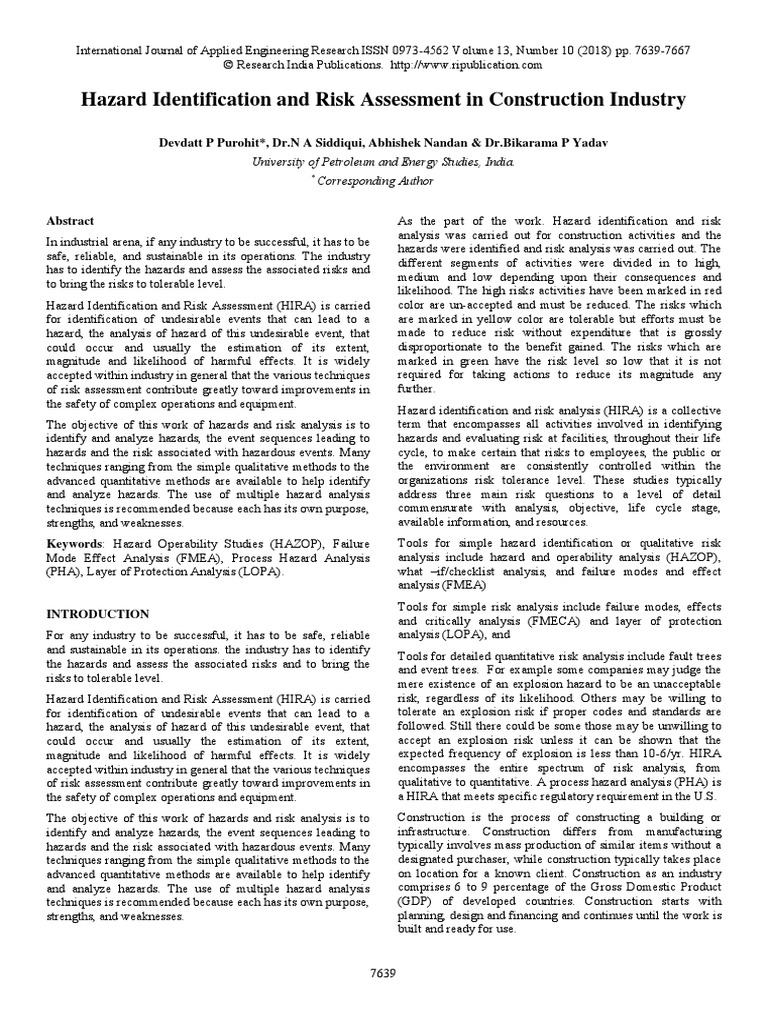 Hazard Identification of Construction | PDF | Risk Management | Hazards
