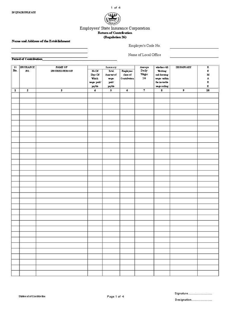 ESIC From 5A Return of Contribution | PDF | Wage | Employment