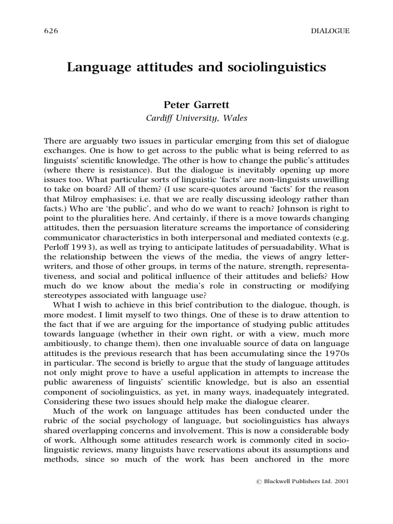 Language Attitudes and Sociolinguistics: Peter Garrett | PDF | Attitude ...