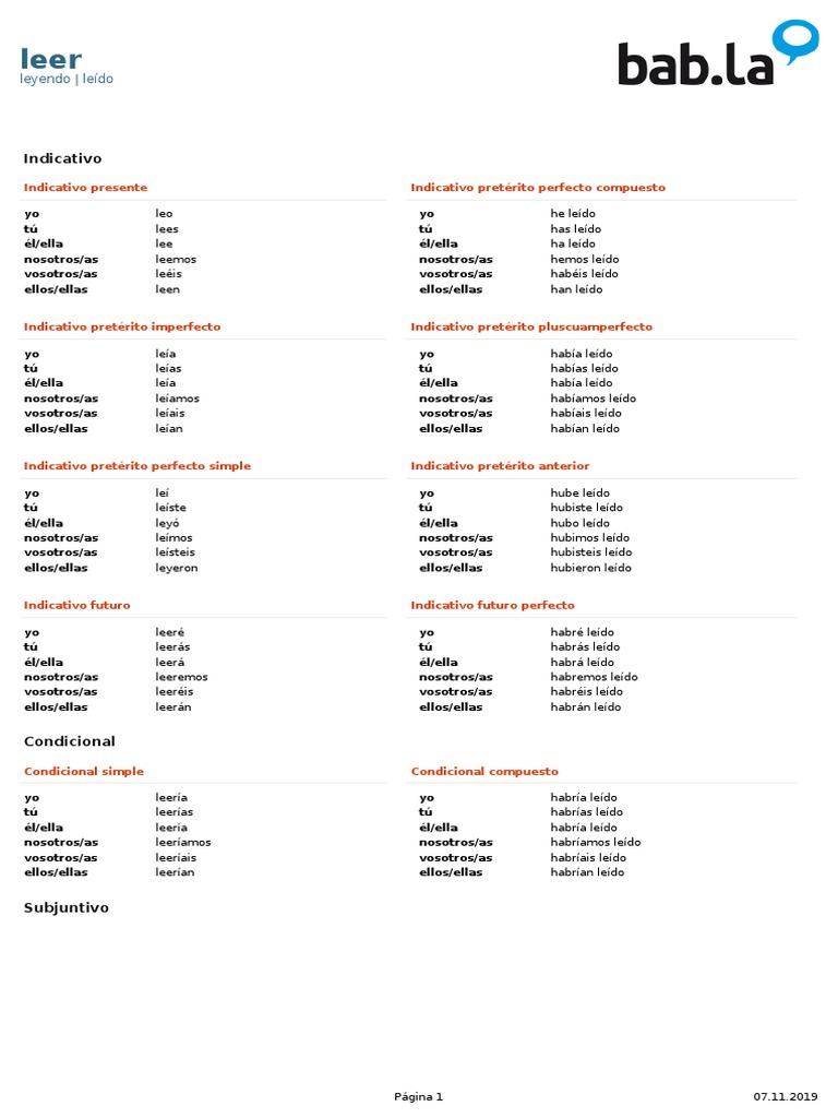 Conjugación del verbo leer | PDF | Conjugación gramatical | Sintaxis