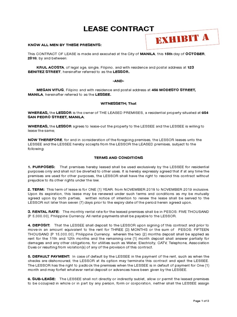 Sample Lease Contract | PDF | Lease | Virtue