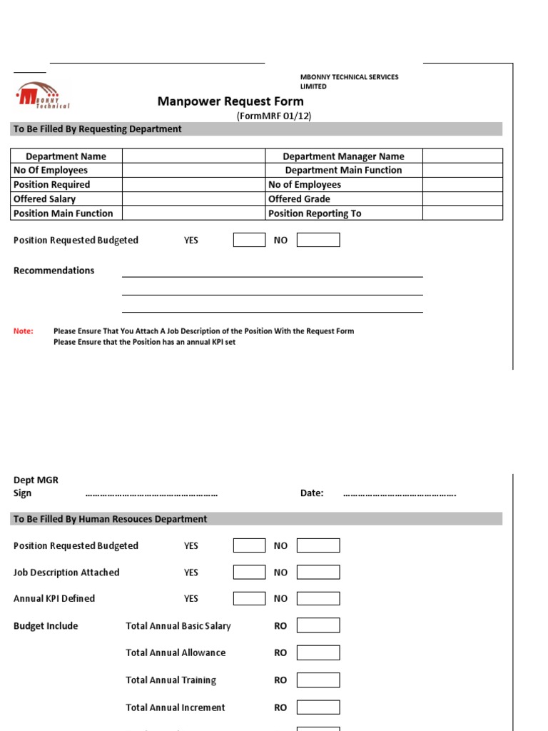 Manpower Request Form Template | PDF | Business