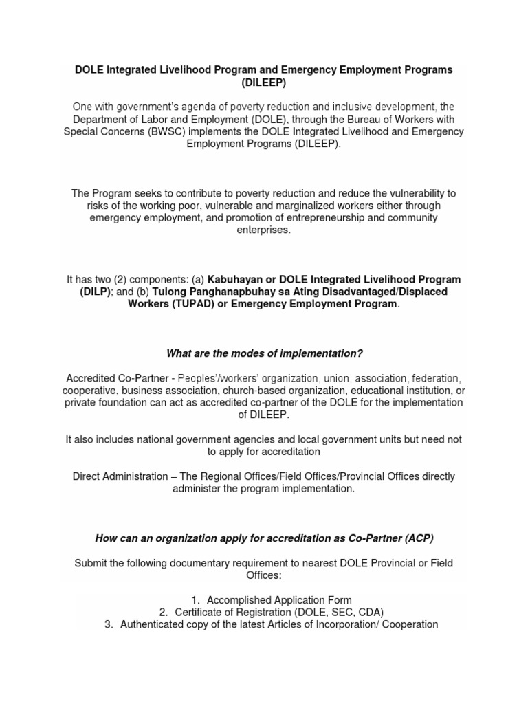 DOLE Integrated Livelihood Program and Emergency Employment Programs ...